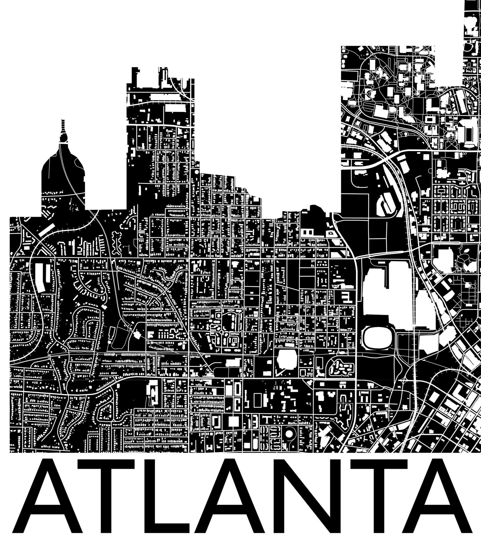 Atlanta Skyline Map Downtown Atlanta Map Moving Away Gift - Etsy