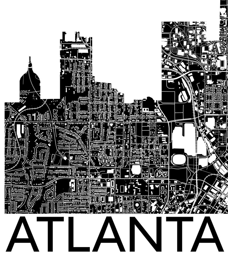 Atlanta Skyline Map Atlanta Map Print Atlanta Modern Art - Etsy