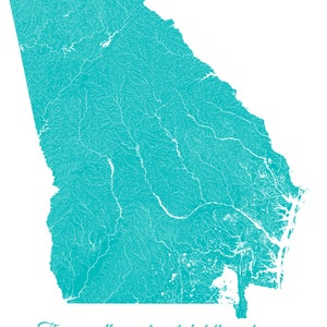 Georgia Rivers Map, Hydrology, Cabin Decor, Gift for Nature Lover ...
