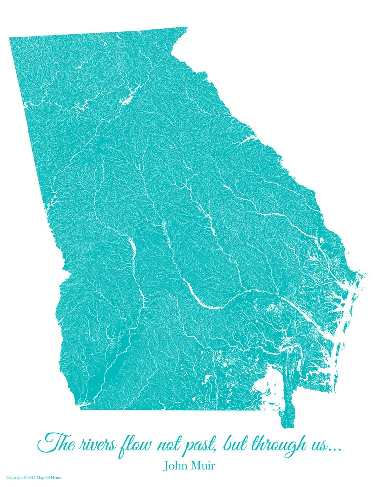 Georgia Rivers Map Hydrology Cabin Decor Gift for Nature - Etsy