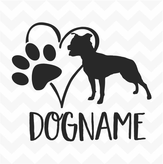 Staffordshire Staffy Personalised Heart Dog Paw Custom Name | Etsy
