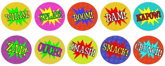SUPER HERO Wham Splat Boom Bam Kapow Zap Ouch Smash Smack | Etsy