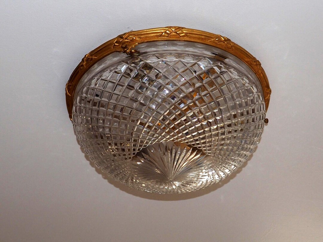 French Empire Bronze Cut Glass Ceiling Light: Mid-century Flush Mount ...