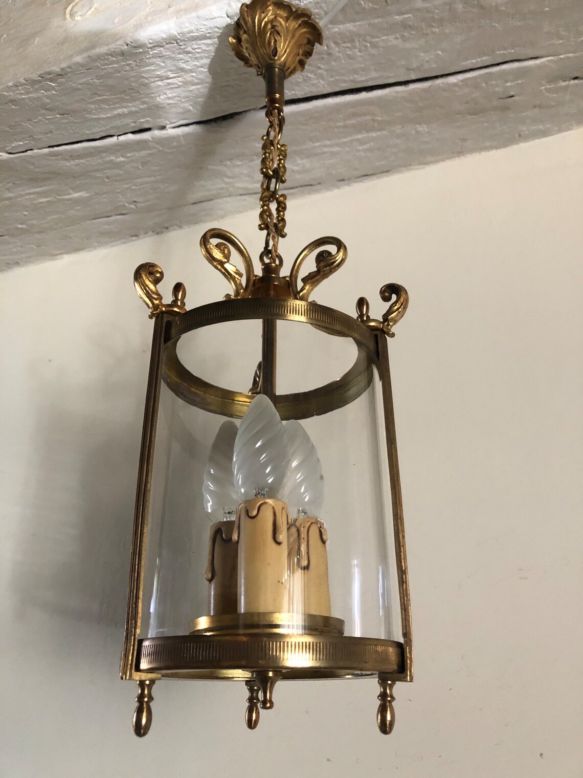 Vintage French Elegant Three-lamp Lantern Cylinder Drum - Etsy