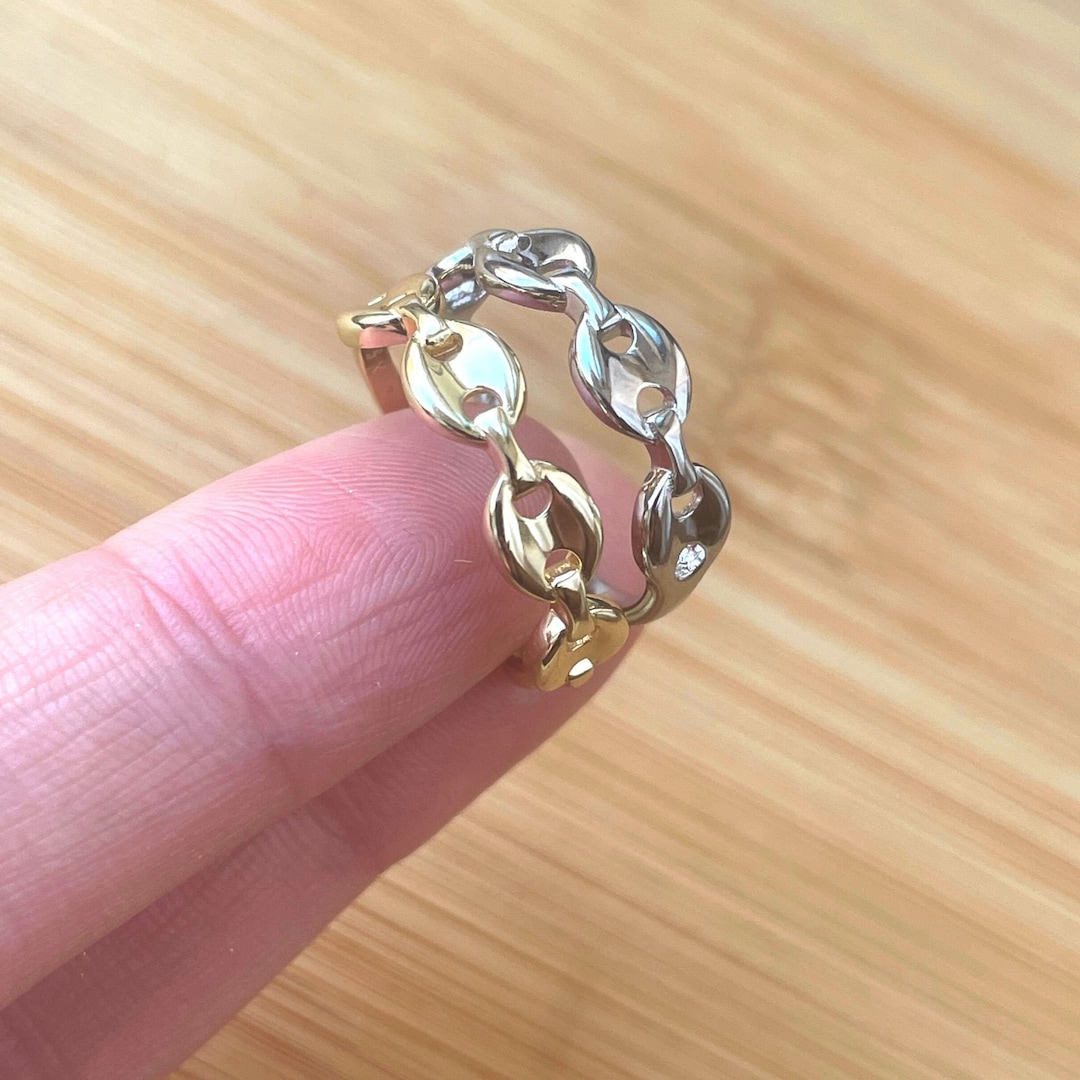 Link Chain Ring, Mariner Ring, Puff Mariner Band, Gold Vermeil Ring ...