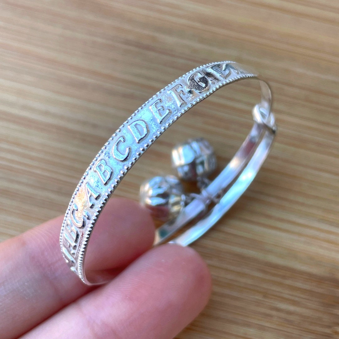 Sterling Silver Baby Bangle, Baby Bell Anklet, Adjustable Bracelet ...