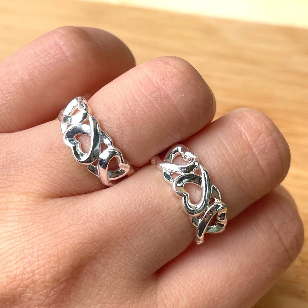 Sterling Silver Heart Ring, Multi Heart Ring, Heart Band Ring, Dainty ...