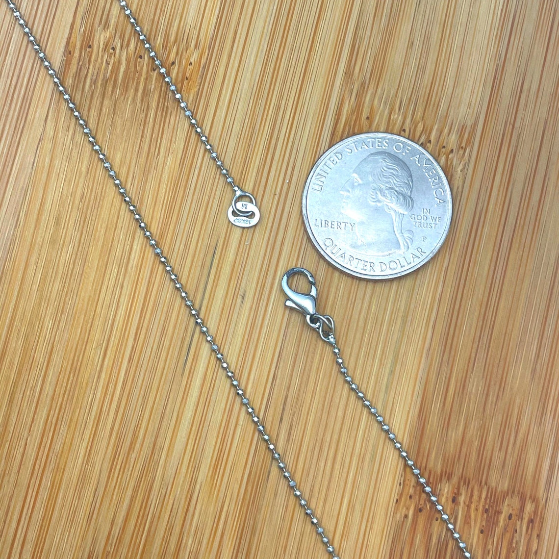 18k White Gold Plated 1mm Beads Chain Necklace, Her Tiny Beads Link 17. ...