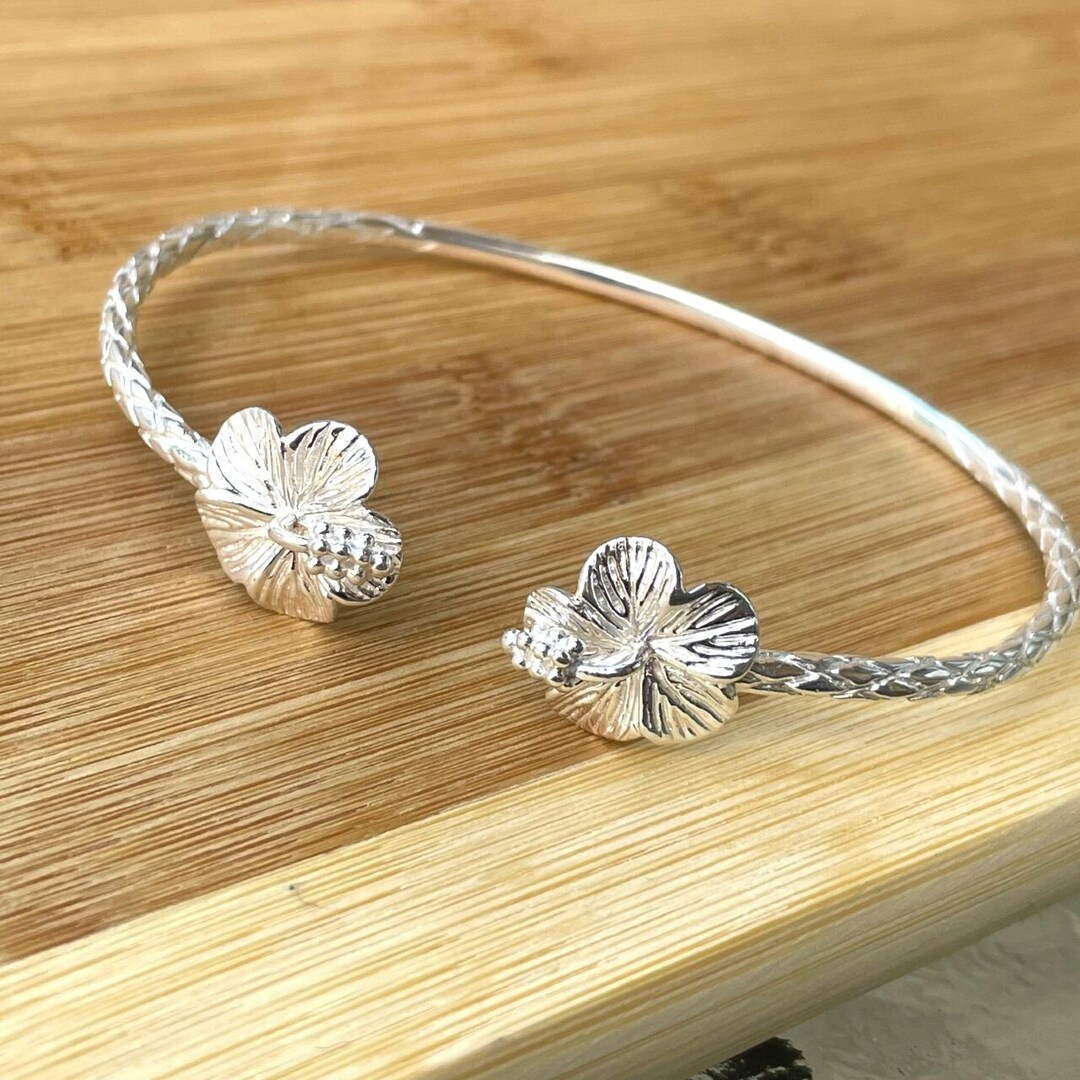 West Indian Sterling Silver Bangle Bracelet for Women, Hibiscus Flower ...
