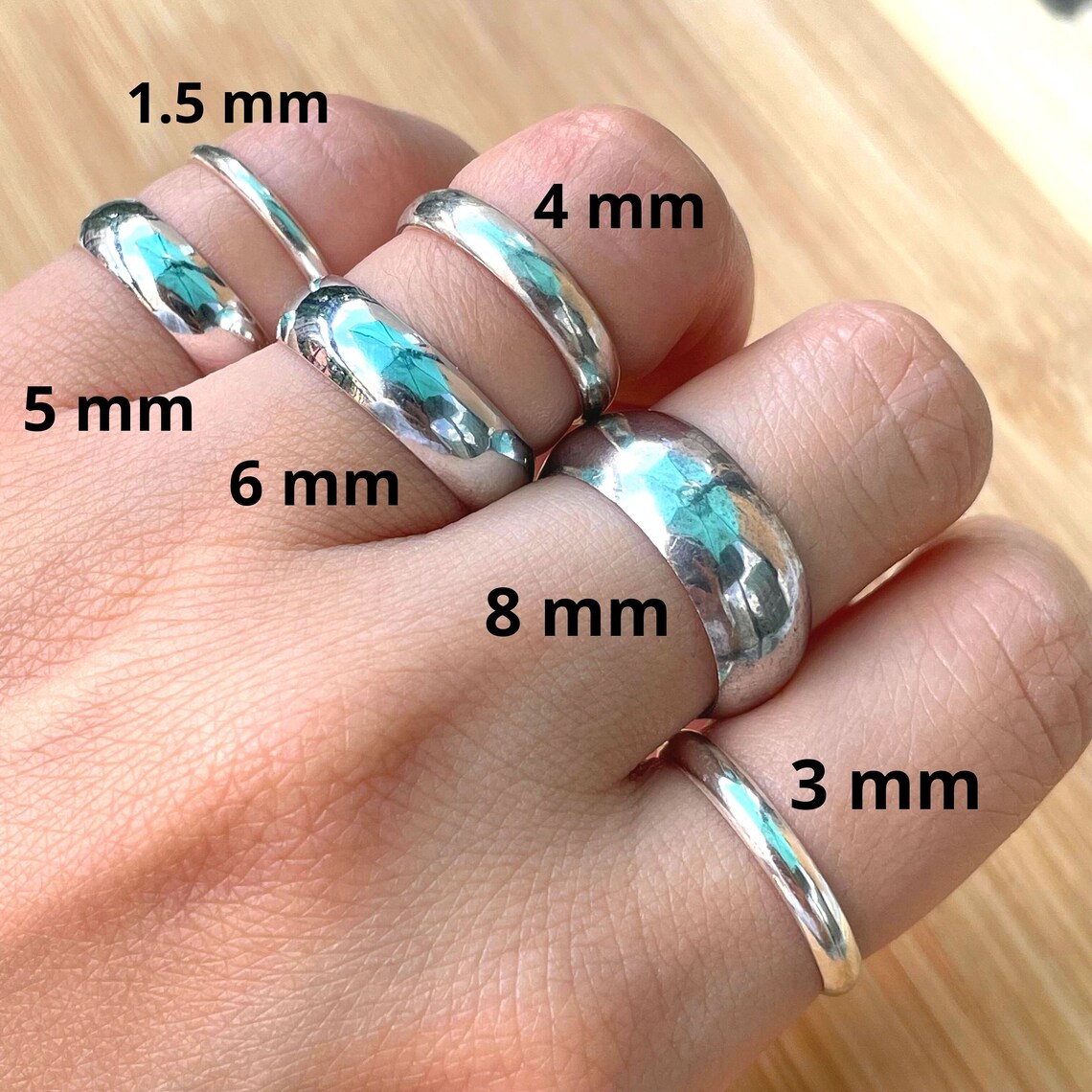 Sterling Silver Wedding Band, 1.5mm 3mm 4mm 5mm 6mm 8mm Promise ...