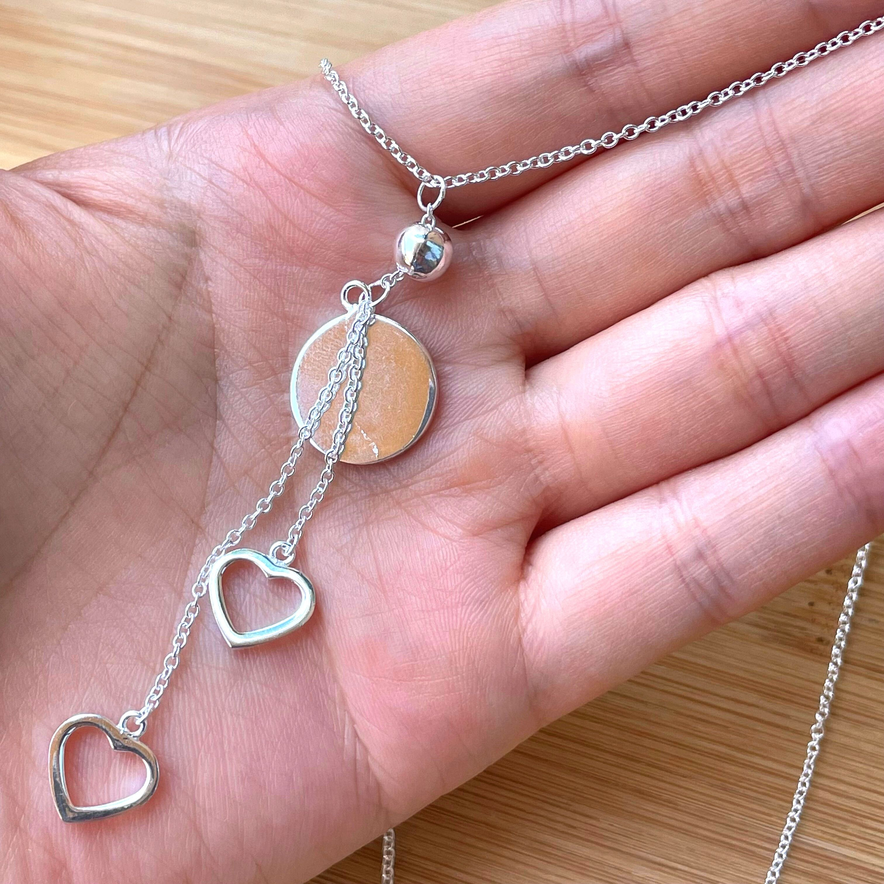 Sterling Silver Drop Necklace Heart Drop Necklace Double | Etsy