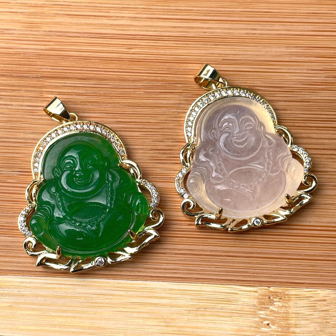 2 piezas de encanto de Buda, Buda de jade verde, colgante de Buda de ...