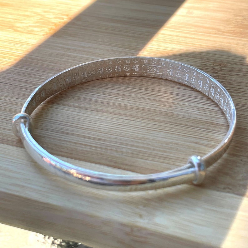 Pure Silver Bangle Bracelet, Flower Bangle, Adjustable Bangle, Push and ...