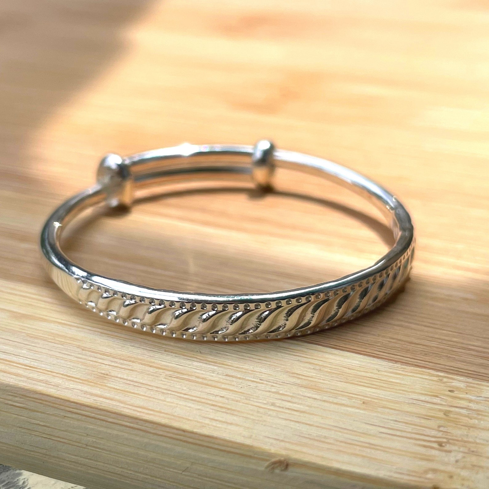 Silver Baby Bangle Bracelet, Adjustable Bracelet, Baby Girl Jewel, 999 ...