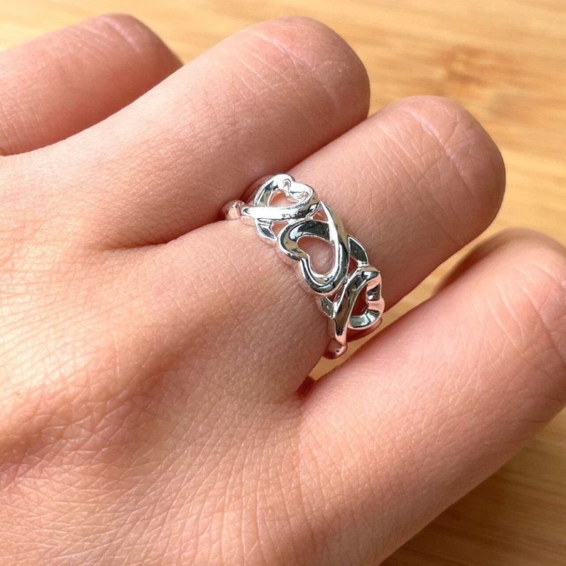 Sterling Silver Heart Ring, Multi Heart Ring, Heart Band Ring, Dainty ...