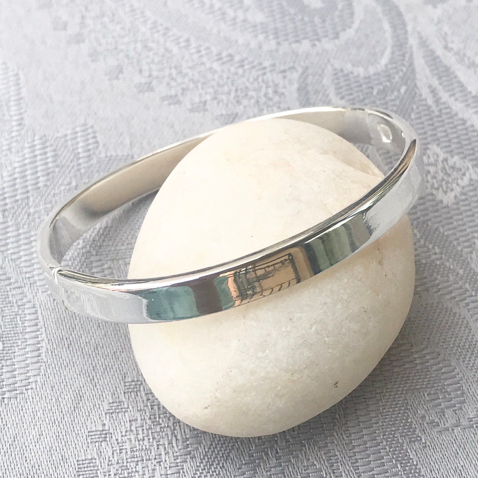 Sterling Silver Bangle, Chunky Silver Bracelet Women, Hinged Bracelet ...