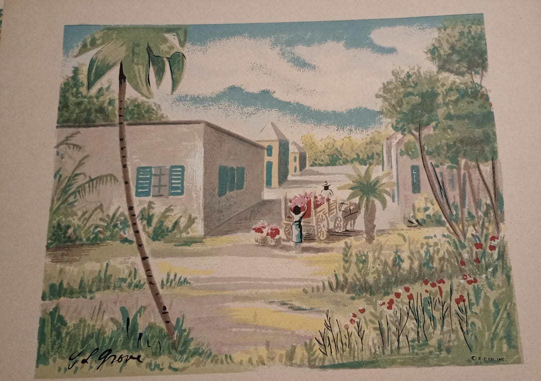 G.L. Grove Vintage Print Palm Tree Island Art - Etsy