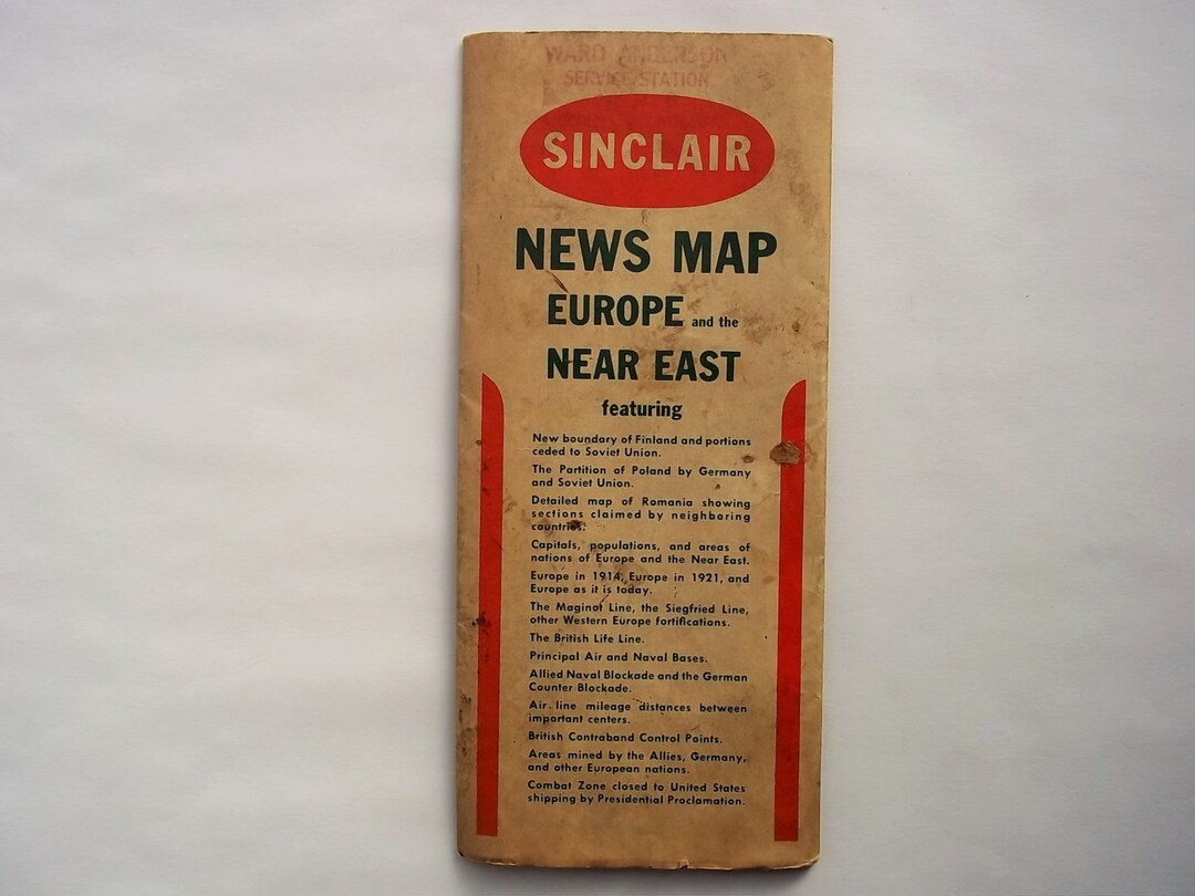 Vintage Sinclair News Folded Map Europe and the Near East - Etsy