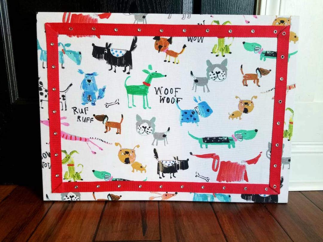 Cartoon Doggie Dog Fabric Covered Memo Cork Message Board With Eyelet ...