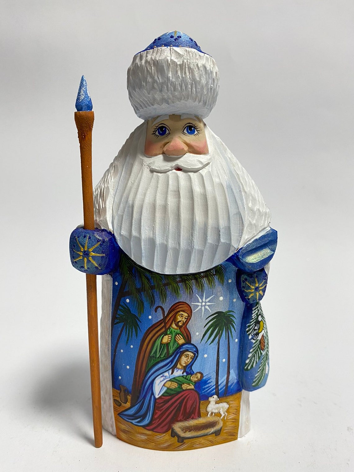 Figurine Carved Wooden Nativity Santa Russian Ded Moroz Height - Etsy