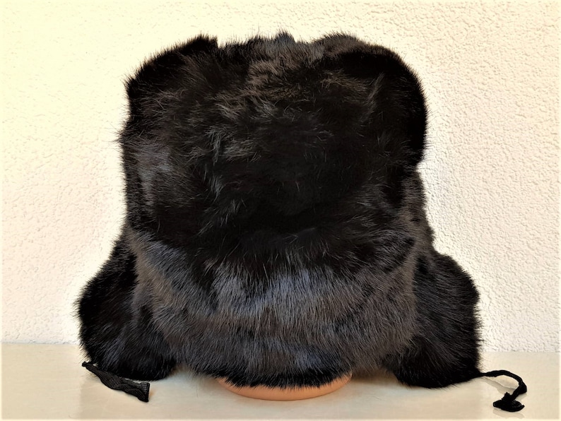 Black Winter Hat Ushanka Natural Rabbit Fur - Etsy