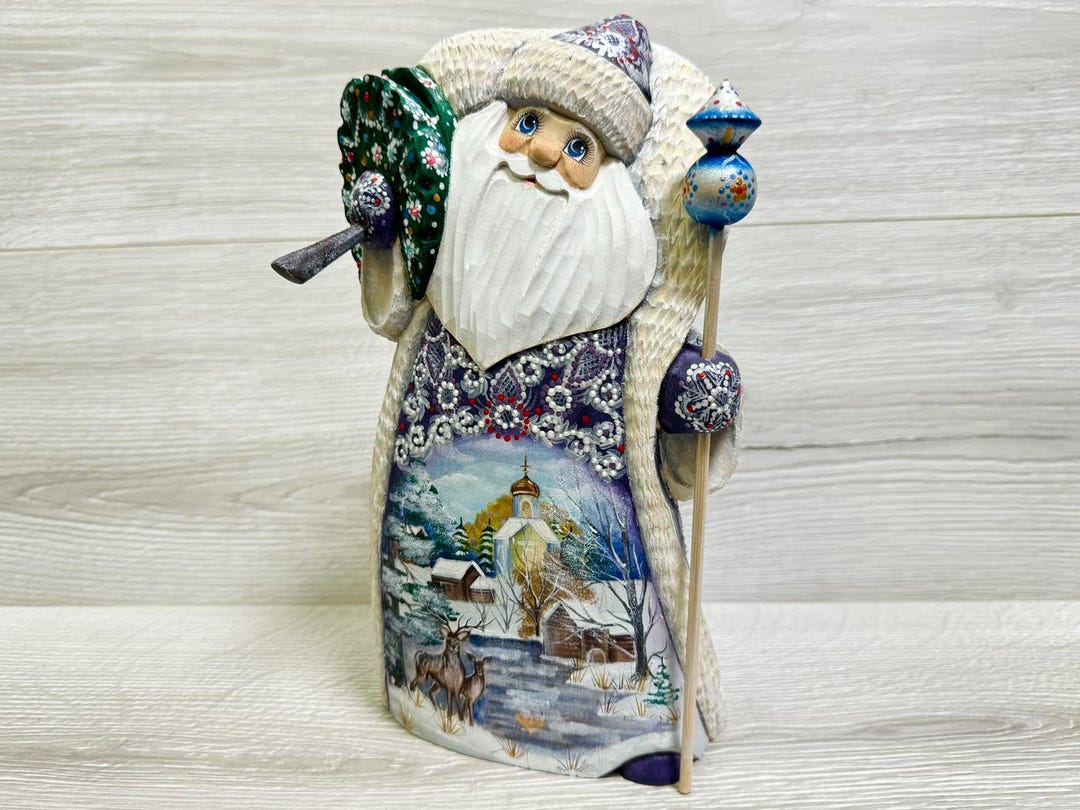 Figurine Carved Wooden Santa Russian Ded Moroz Height 25.cm / 9.8 Inch ...