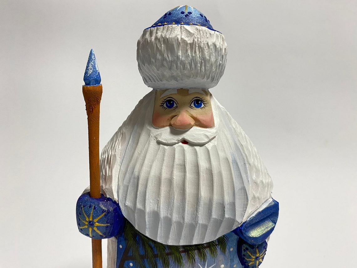 Figurine Carved Wooden Nativity Santa Russian Ded Moroz Height - Etsy