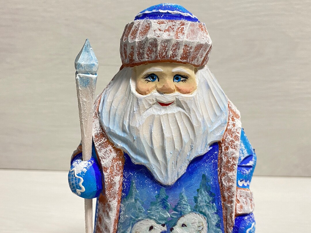 Figurine Carved Wooden Santa Ded Moroz Height 19cm /7.5 Inch ...