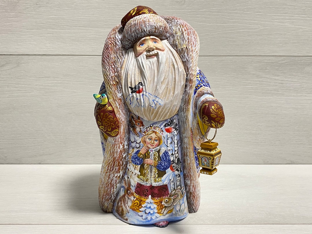 Figurine Carved Wooden Santa Russian Ded Moroz Height 31cm / 12.2 Inch ...