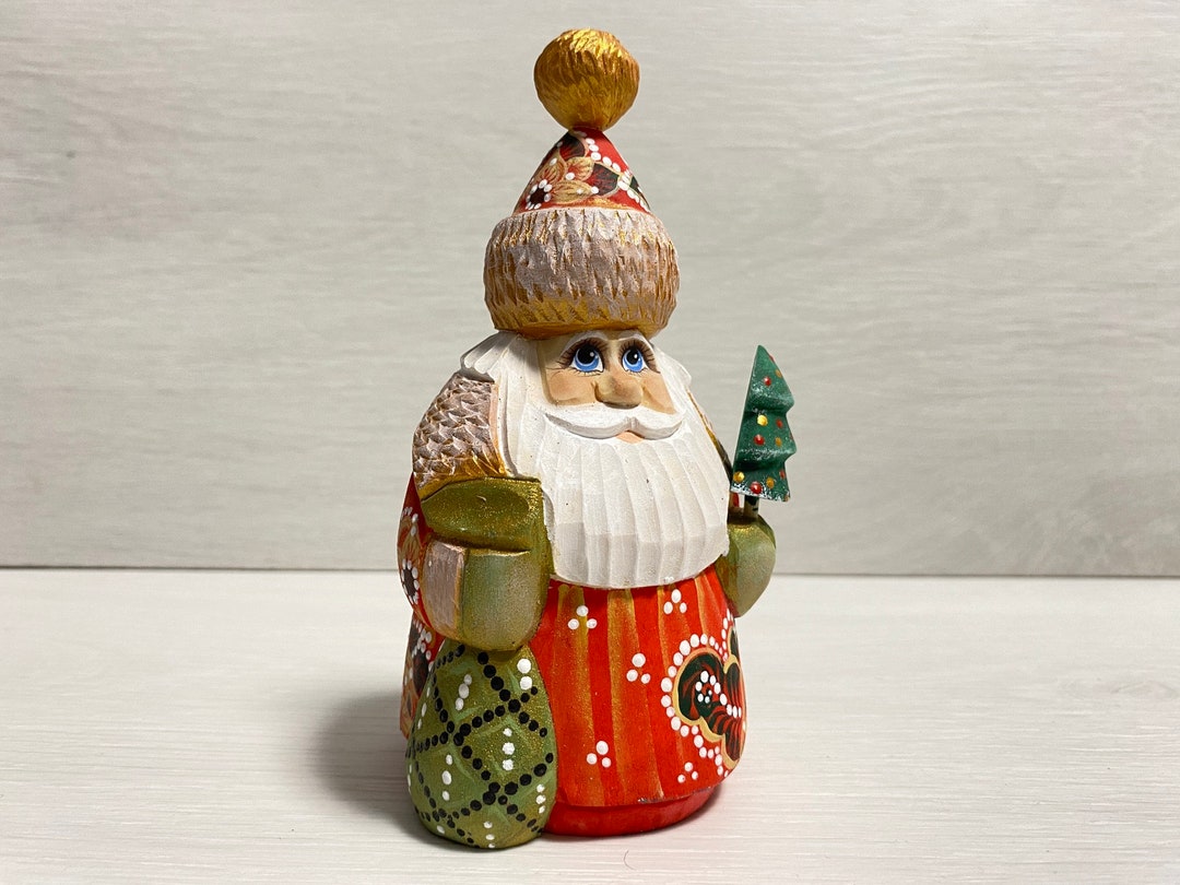 Figurine Carved Wooden Santa St Nicholas Russian Ded Moroz Height 15cm ...