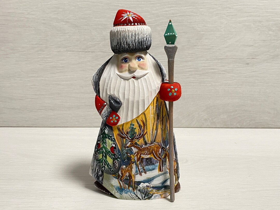 Figurine Carved Wooden Nativity Santa Ded Moroz Height 19cm /7.4 Inch ...