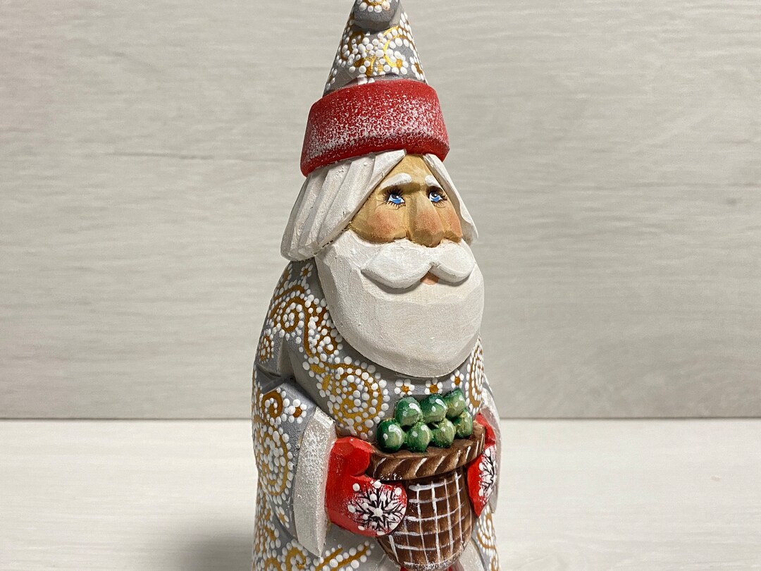 Figurine Carved Wooden Santa Ded Moroz Height 18.5cm /7.3 Inch ...