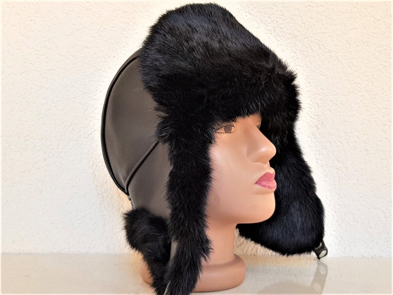 Winter Hat Rabbit and Genuine Leather Natural Rabbit Fur - Etsy