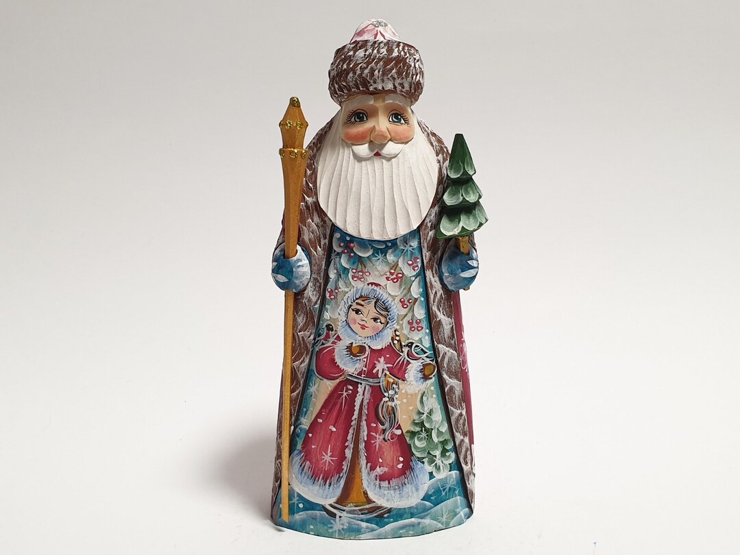Figurine Carved Wooden Santa Ded Moroz Height 18cm /7 Inch Grandfather ...