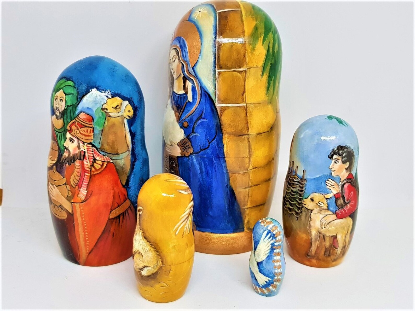 The Nativity of Jesus Nesting Dolls Painted Wooden Birth of Jesus ...