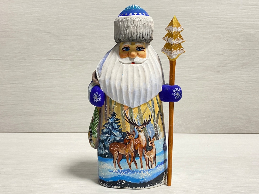 Figurine Carved Wooden Nativity Santa Ded Moroz Height 19cm /7.4 Inch ...
