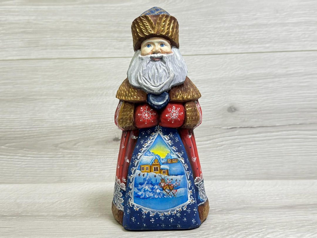 Figurine Carved Wooden Santa Russian Ded Moroz Height 21.cm / 8.2 Inch ...