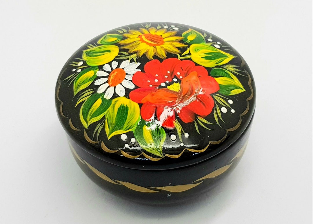 Lacquer Jewelry Wood Box Flowers - Etsy