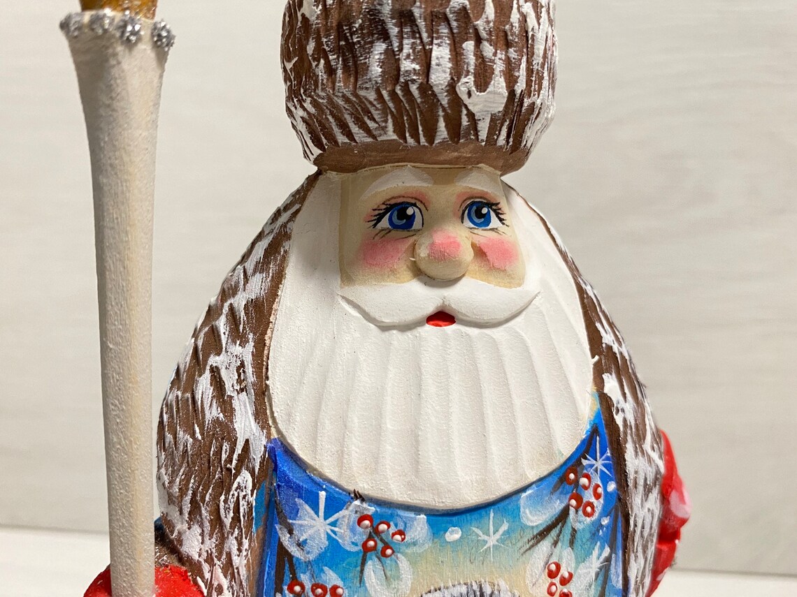 Figurine Carved Wooden Santa Ded Moroz Height 19cm /7.5 Inch ...