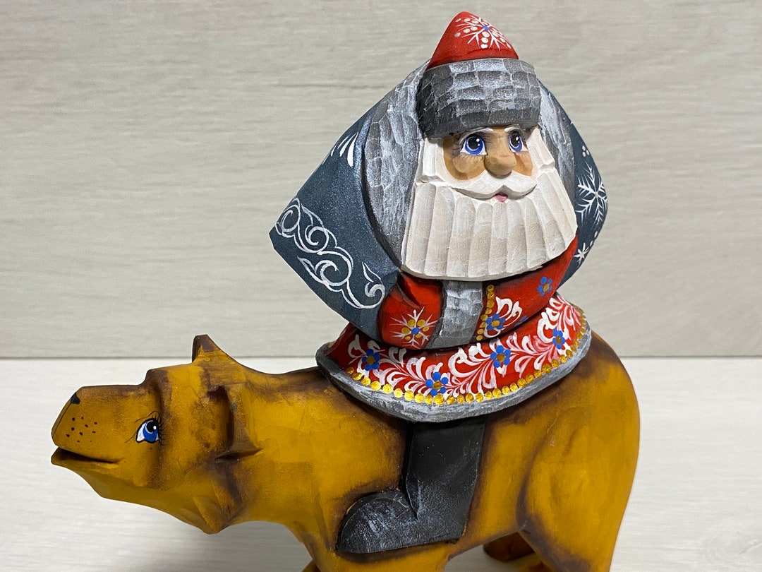 Figurine Carved Wooden Santa Ded Moroz Height 19cm /7.5 Inch ...