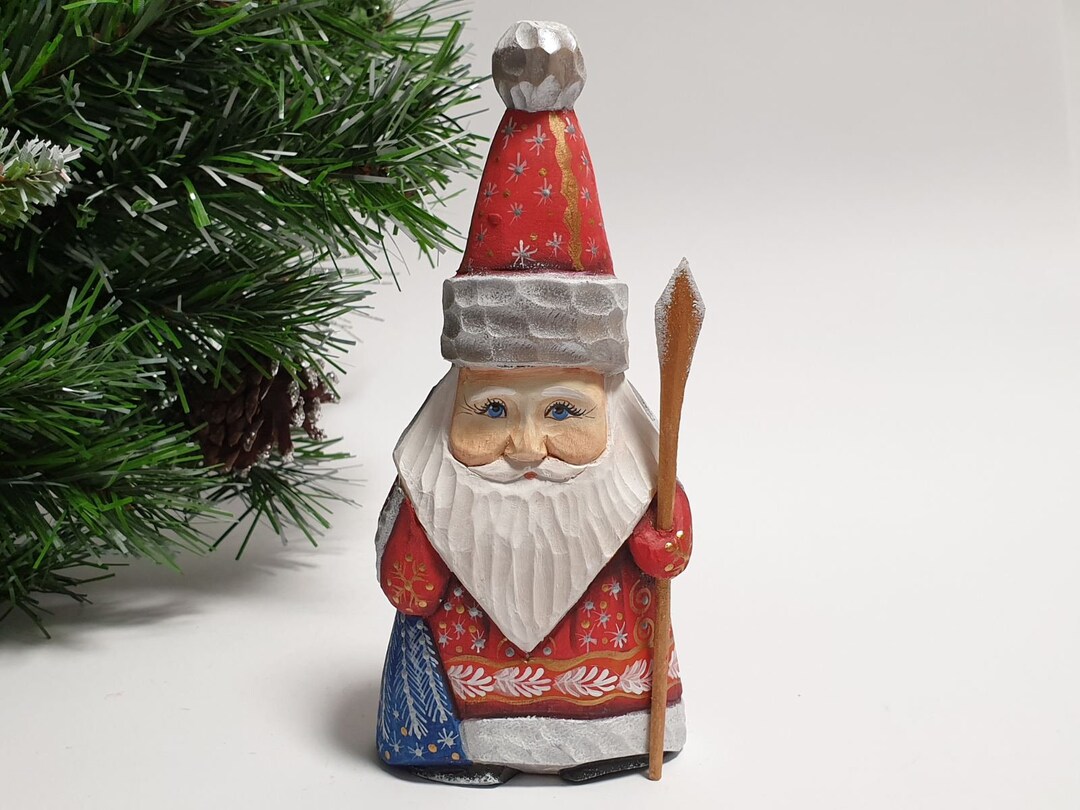 Figurine Carved Wooden Santa Russian Ded Moroz Height 16cm / 6.2 Inch ...