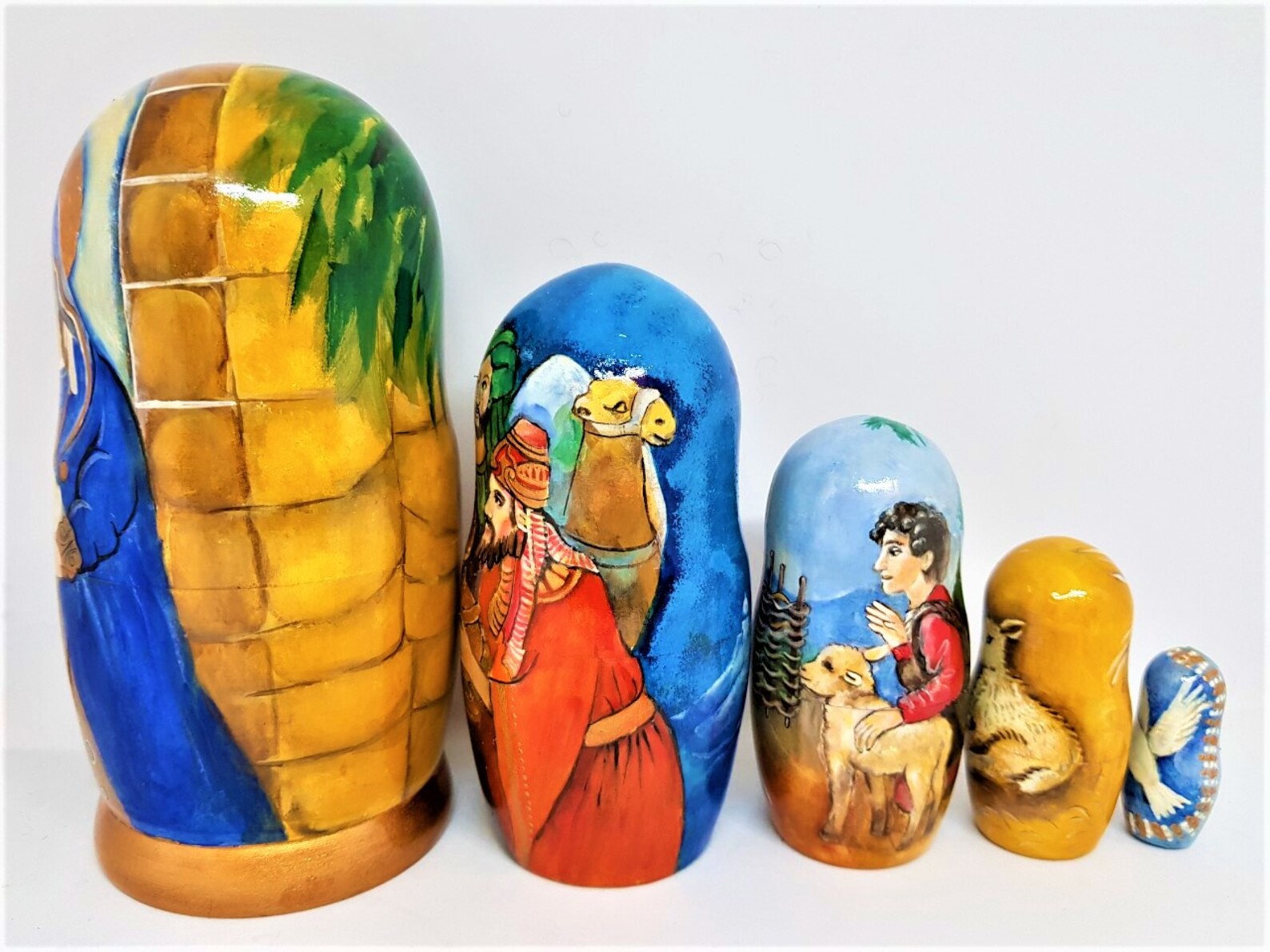 The Nativity of Jesus Nesting Dolls Painted Wooden Birth of Jesus ...