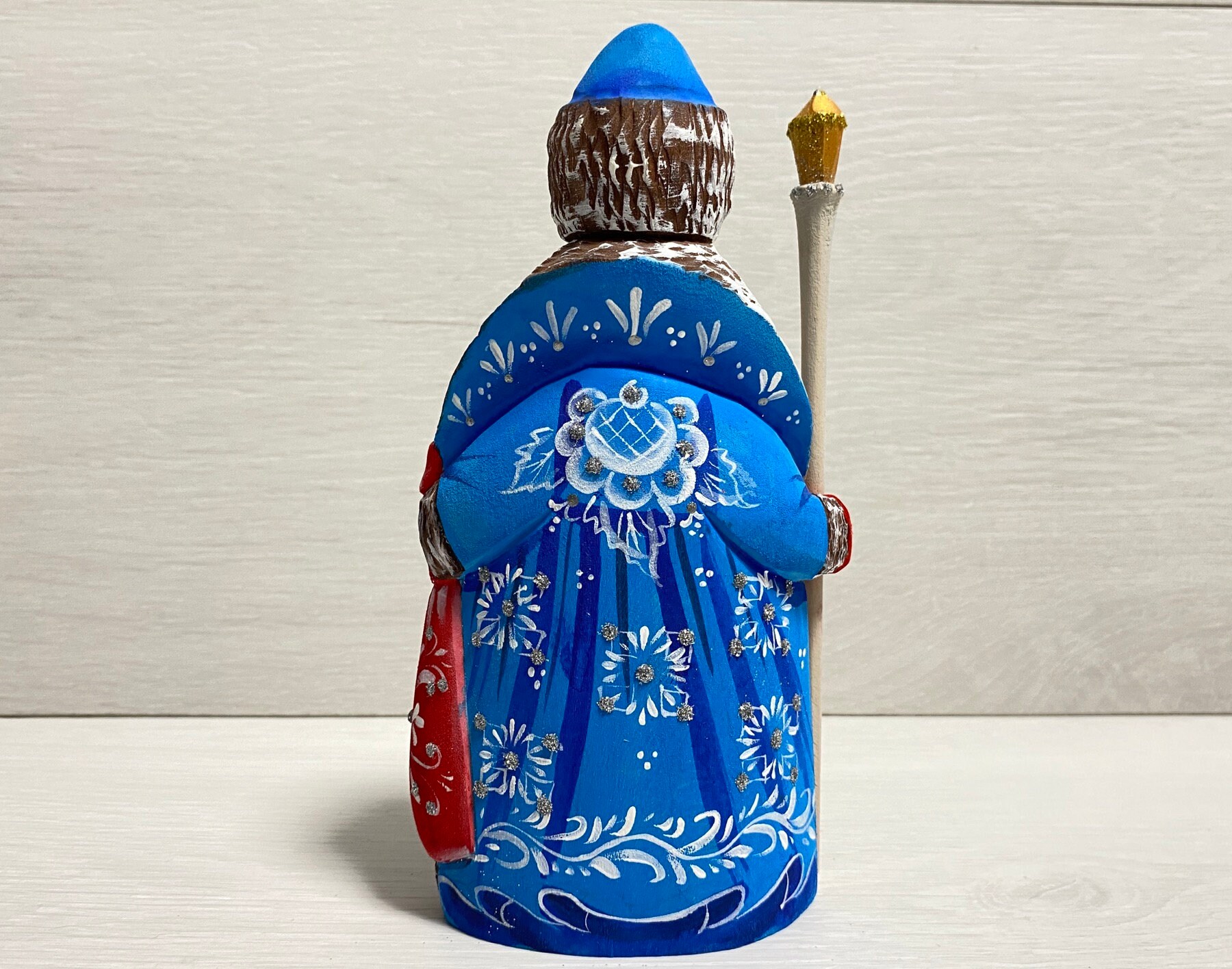 Figurine Carved Wooden Santa Ded Moroz Height 19cm /7.5 Inch ...
