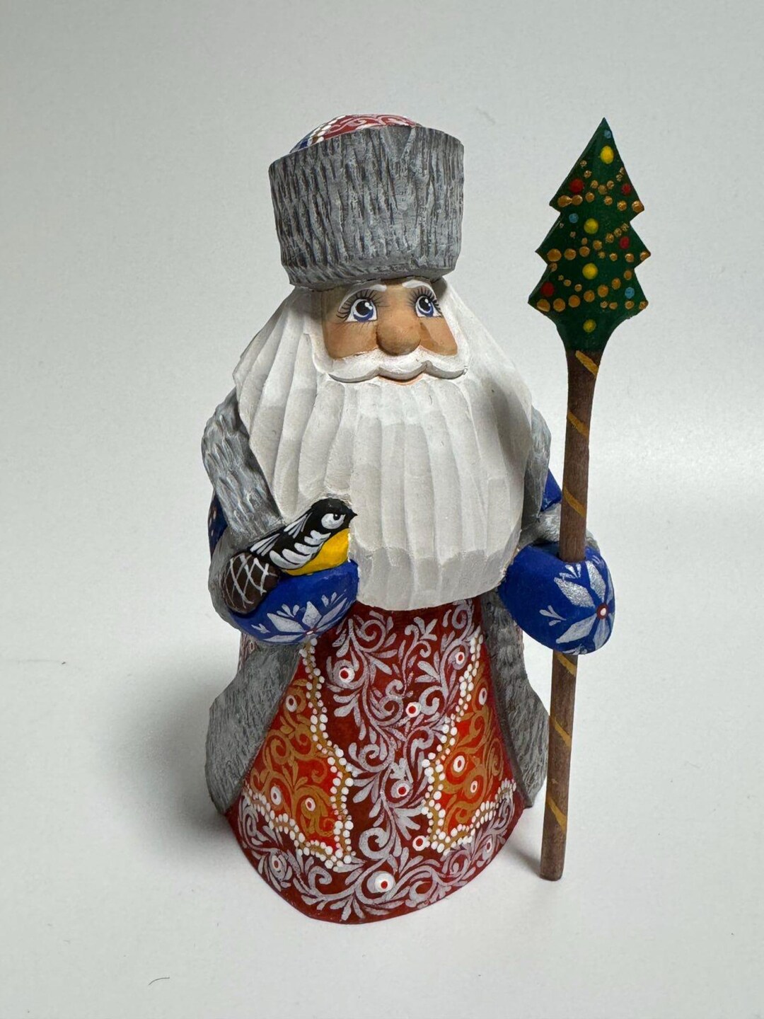 Figurine Carved Wooden Santa Russian Ded Moroz Height 14cm / 5.6 Inch ...