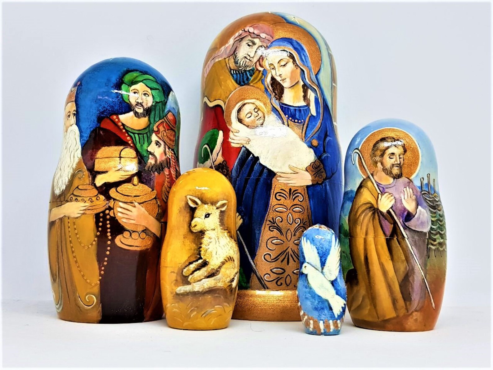 The Nativity of Jesus Nesting Dolls Painted Wooden Birth of Jesus ...