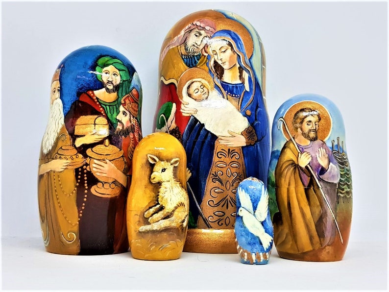 The Nativity of Jesus Nesting Dolls Painted Wooden Birth of Jesus ...