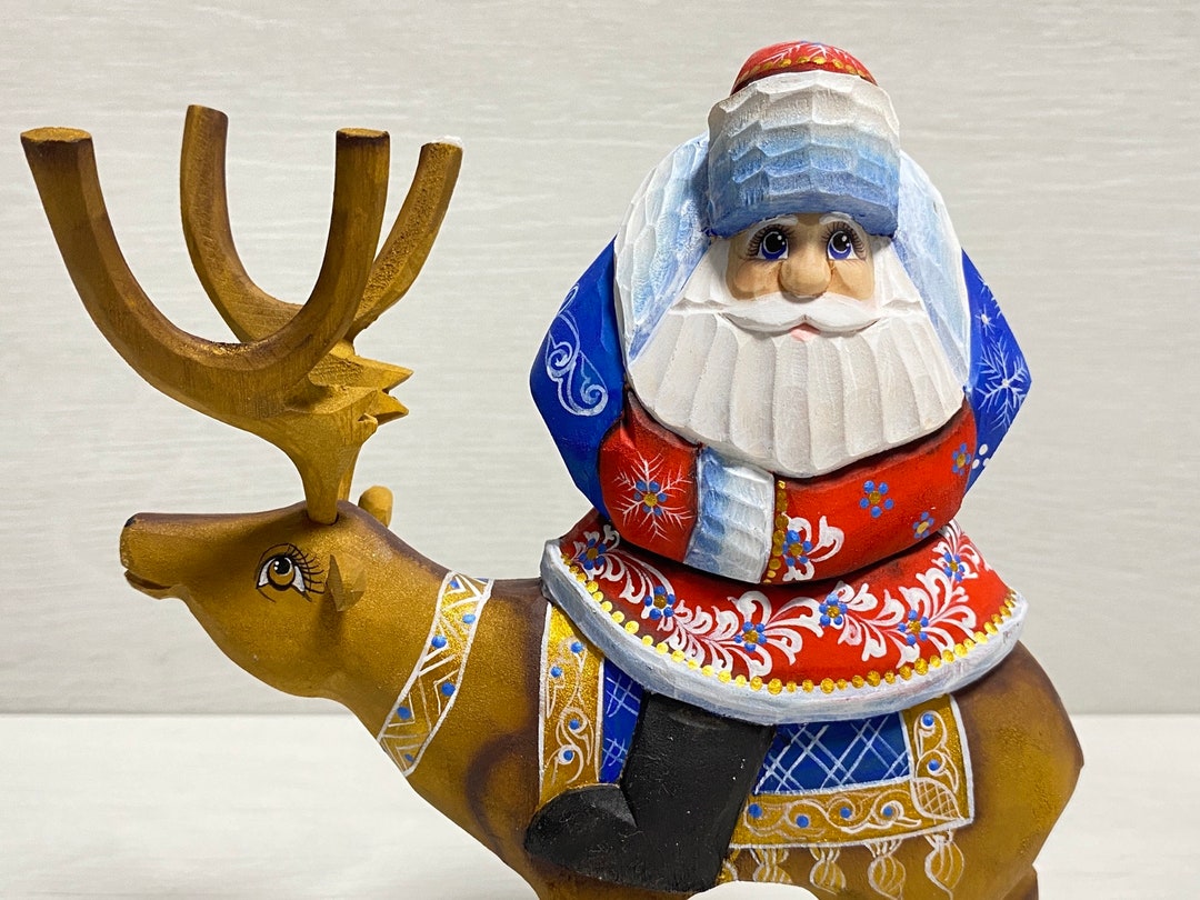 Figurine Carved Wooden Santa Ded Moroz Height 19cm /7.5 Inch ...