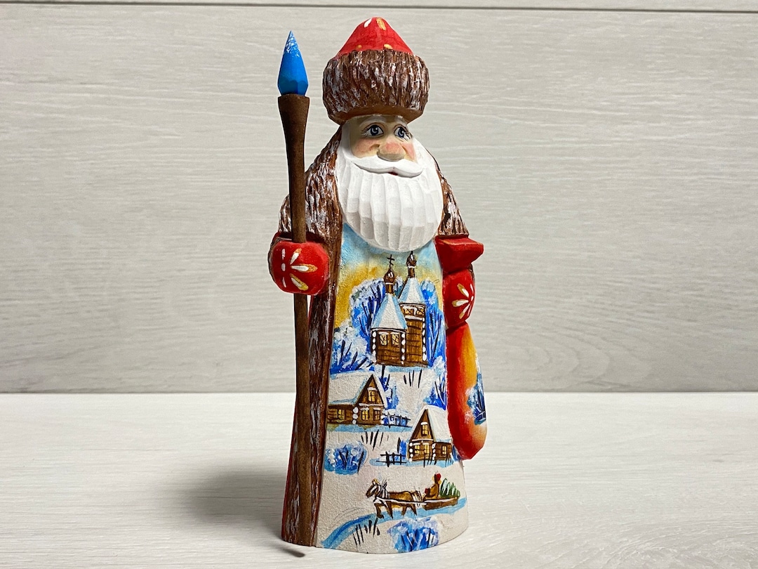 Figurine Carved Wooden Santa Ded Moroz Height 19cm /7.5 Inch ...