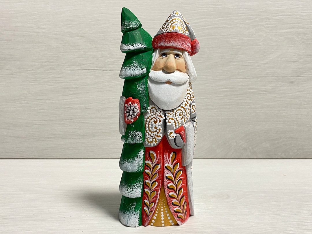 Figurine Carved Wooden Santa Ded Moroz Height 18.5cm /7.3 Inch ...