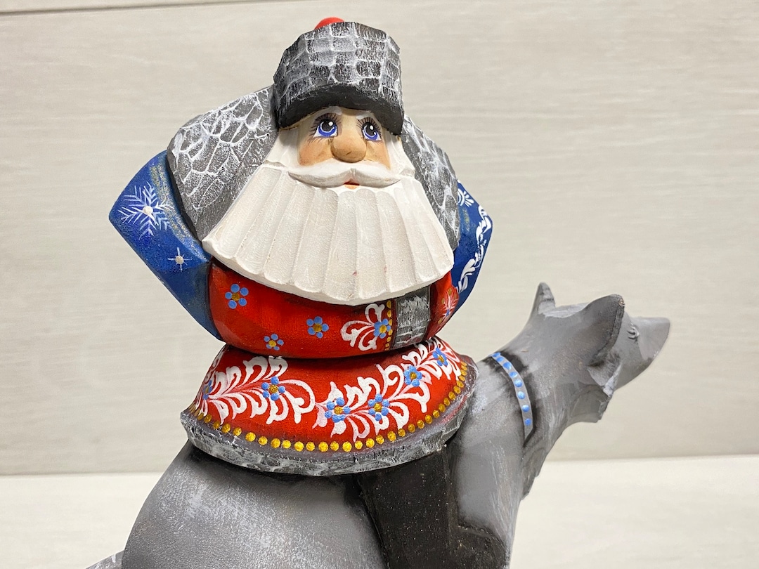 Figurine Carved Wooden Santa Ded Moroz Height 19cm /7.5 Inch ...